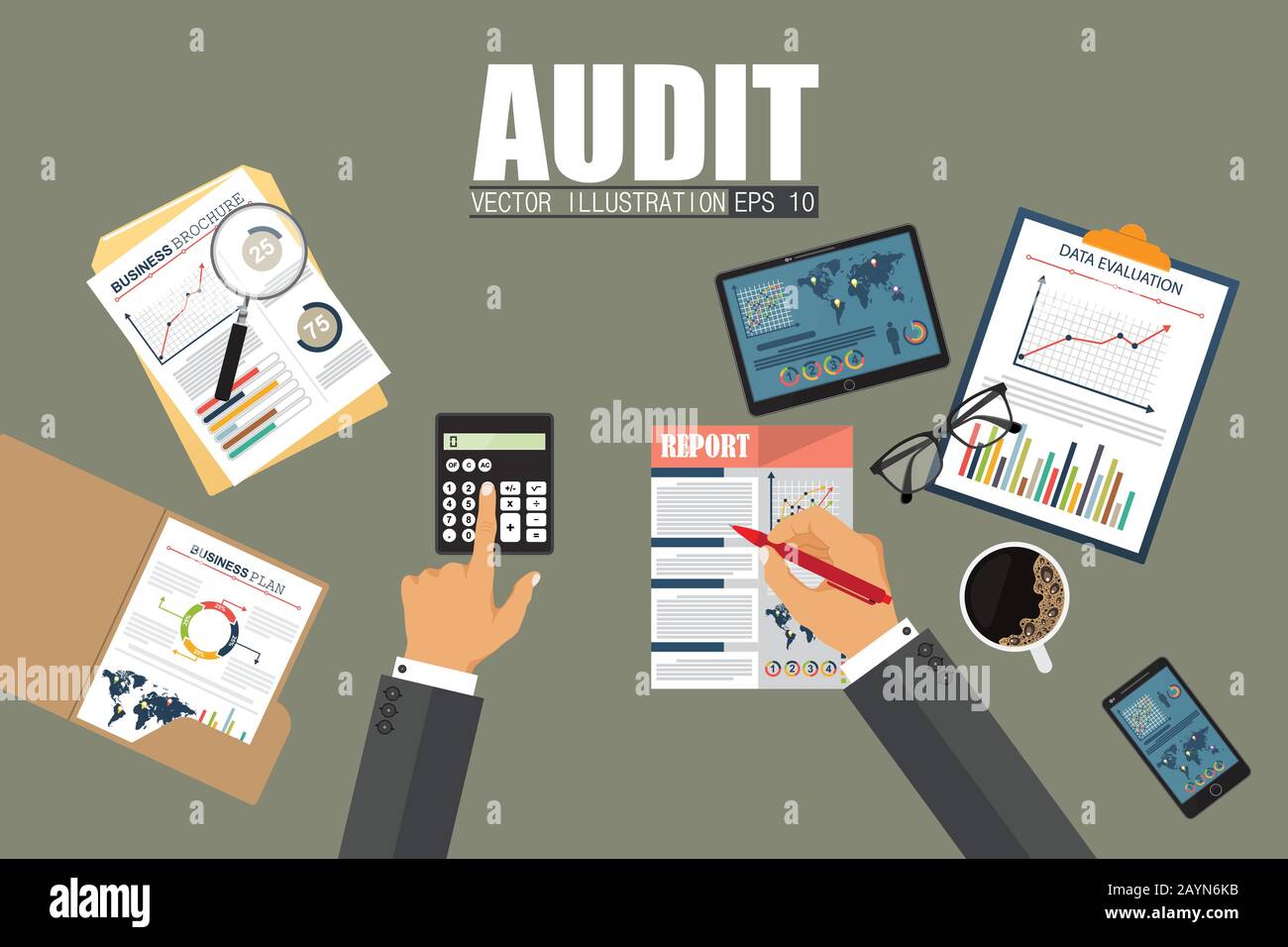 Flat design of auditing, analysis, data, accounting, planning ...