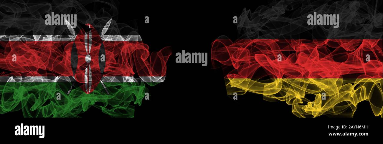 Flags of Kenya and Germany on Black background, Kenya vs Germany Smoke ...