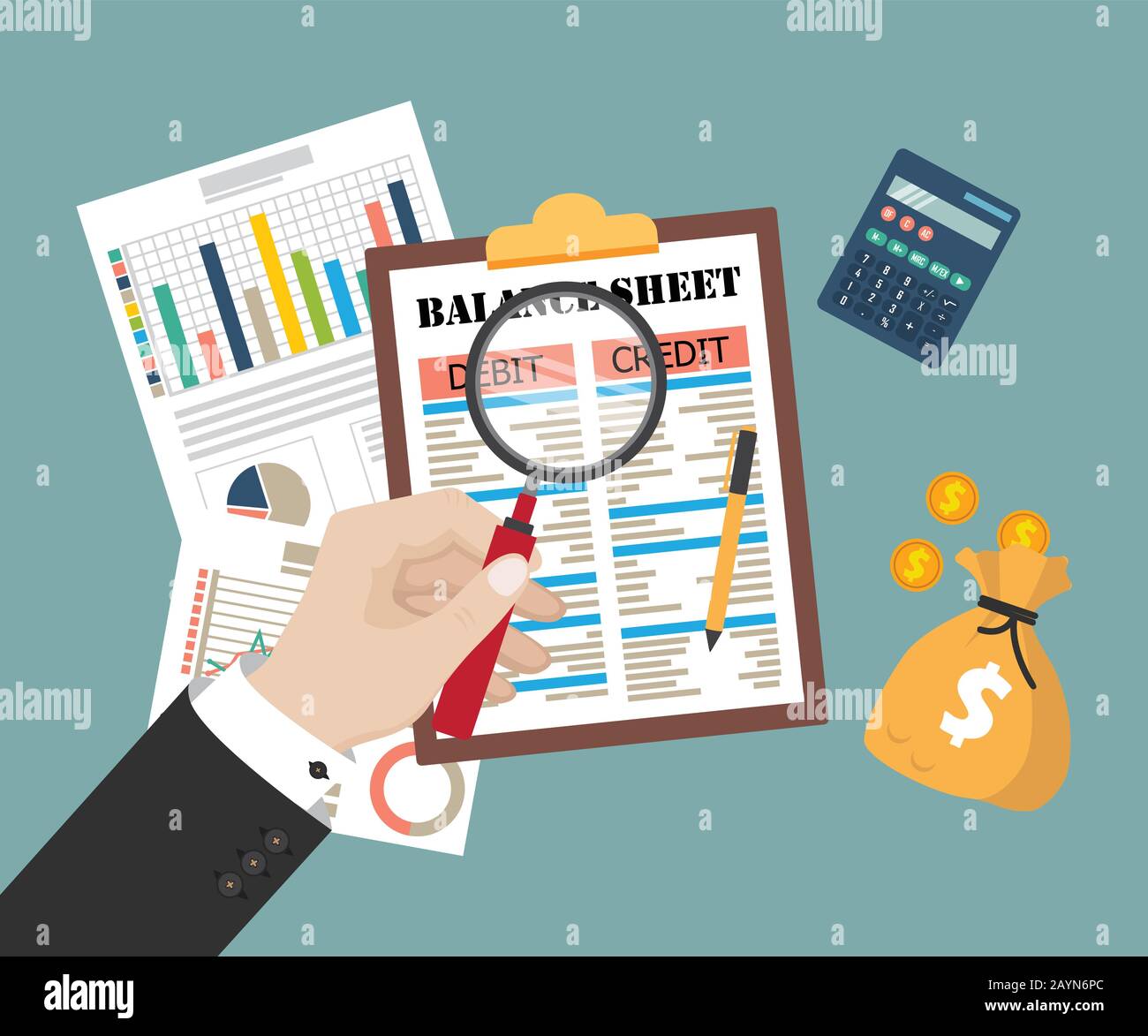 Flat design of auditing, analysis, data, accounting, planning ...