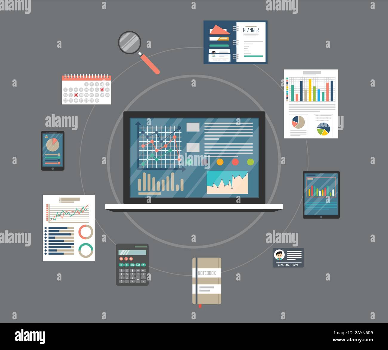 Flat design of auditing, analysis, data, accounting, planning ...