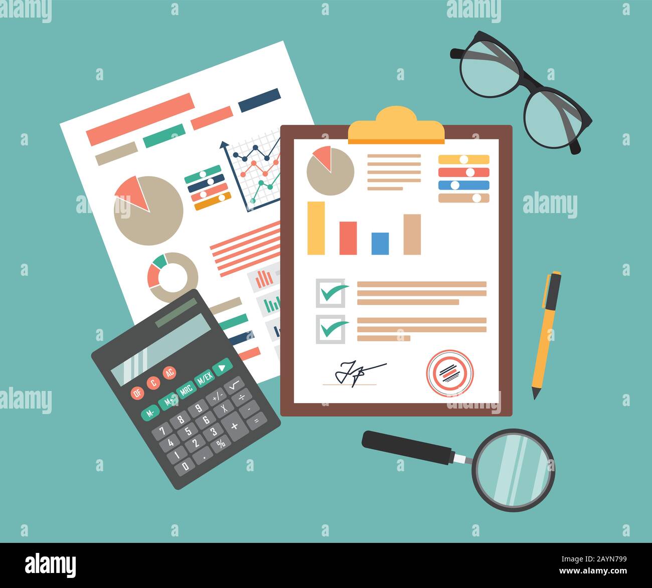 Flat design of auditing, analysis, data, accounting, planning ...