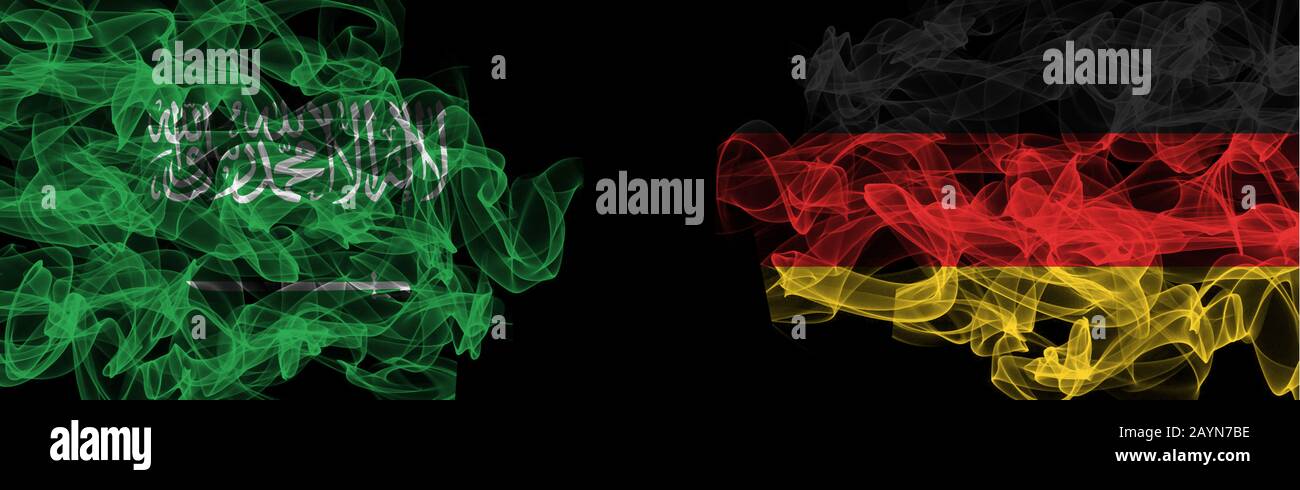 Flags of Saudi Arabia and Germany on Black background, Saudi Arabia vs ...
