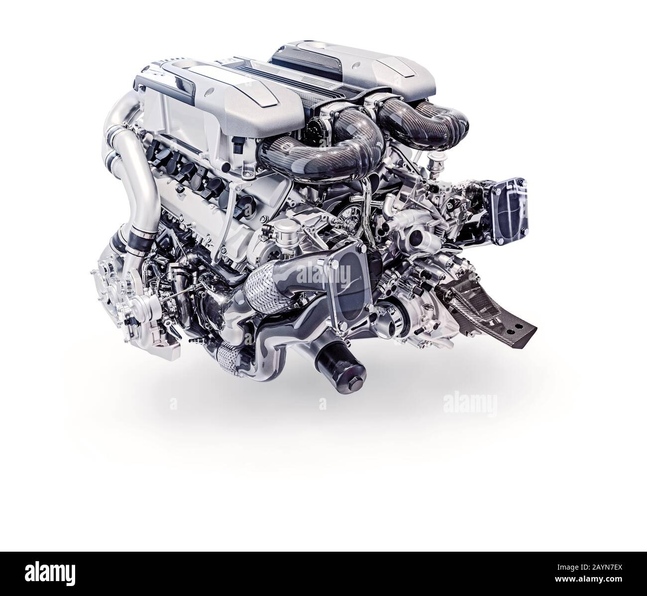 Powerful sportive car Chrome Engine Isolated on White Stock Photo - Alamy