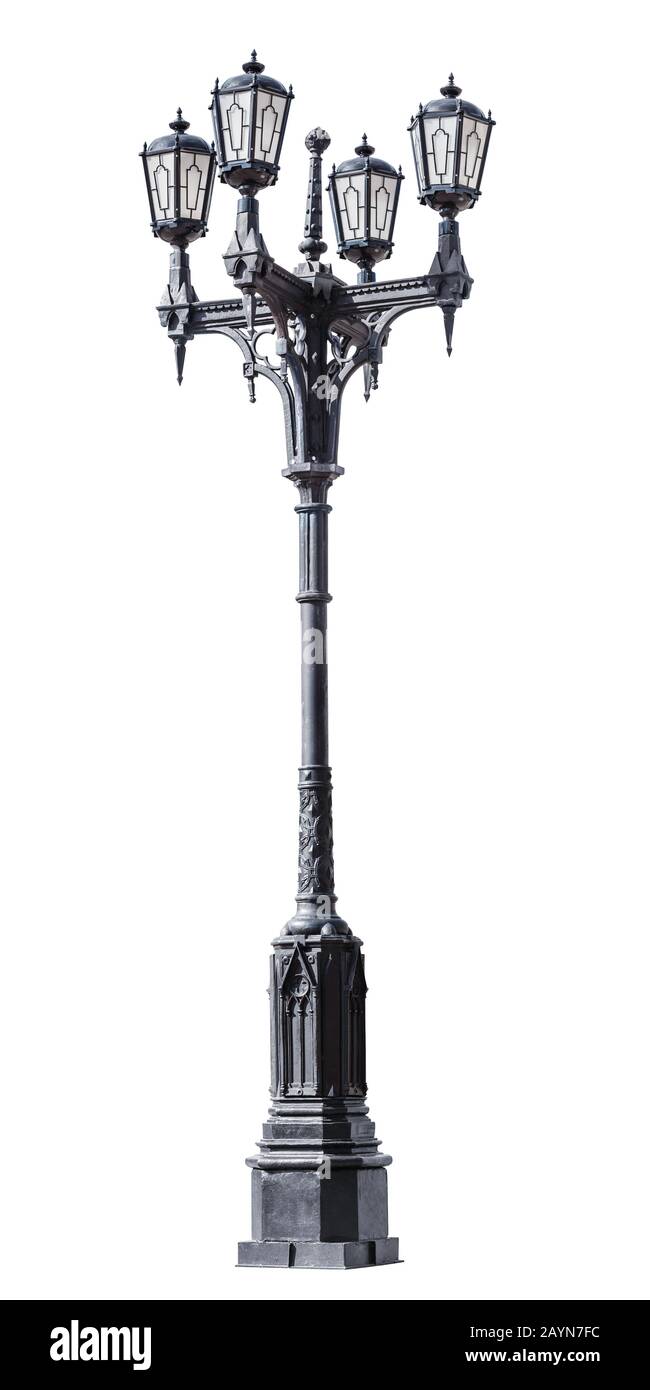 Beautiful vintage street lamp post lantern isolated on white background ...