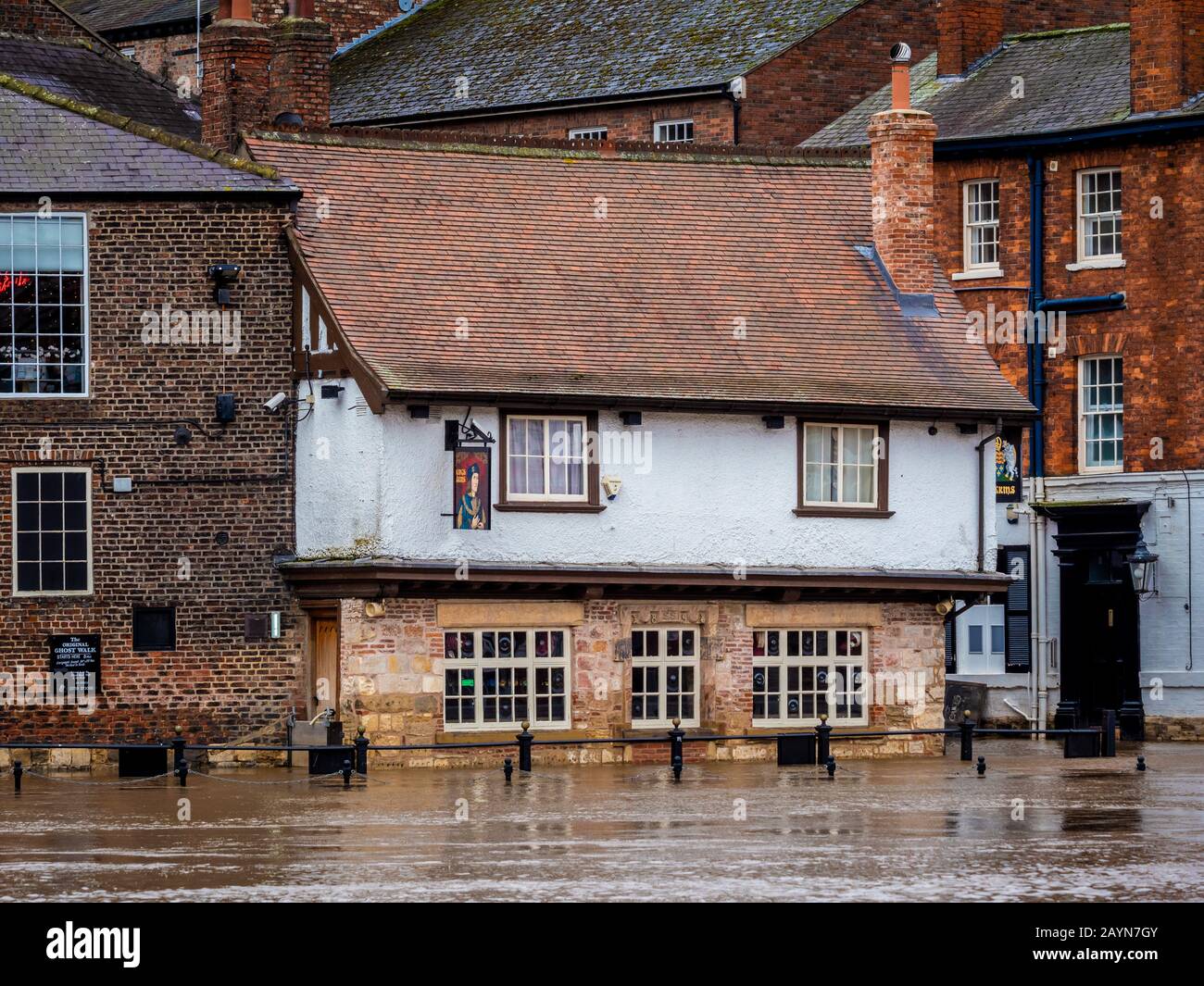 Flooding in York at Kings Staith, UK due to storm Dennis, 16th February ...