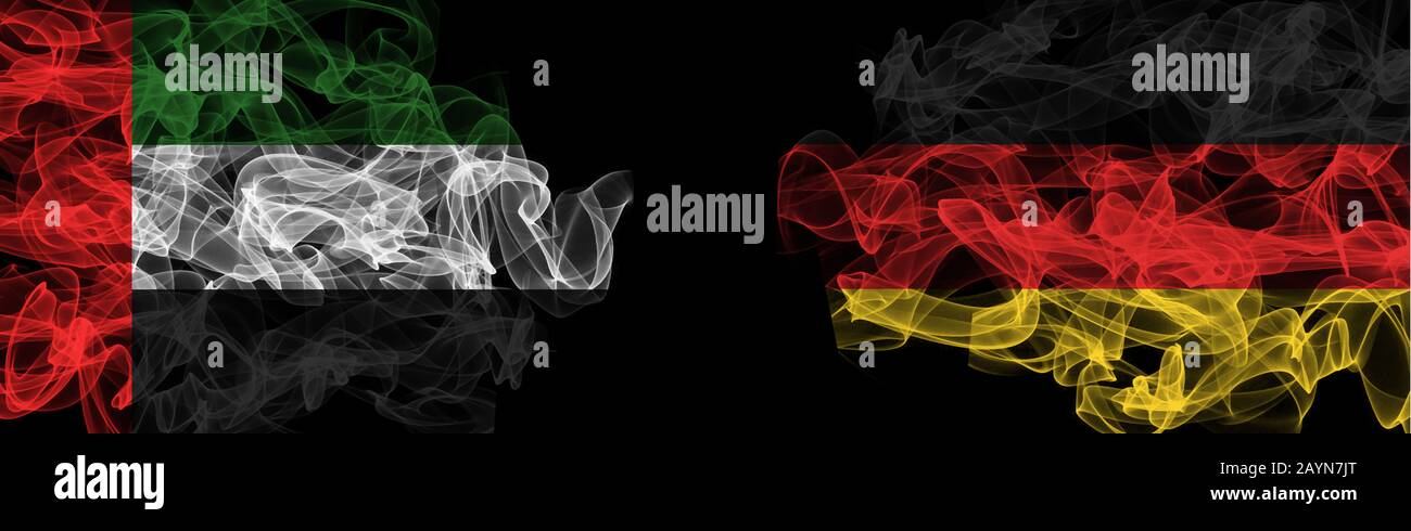 Flags of UAE and Germany on Black background, UAE vs Germany Smoke ...