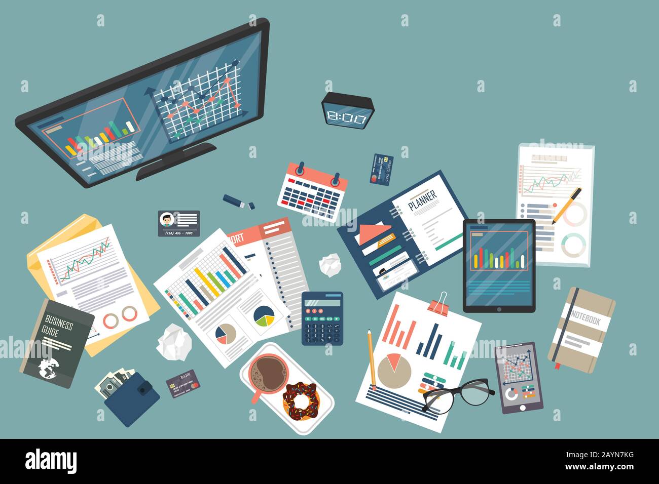 Flat design of auditing, analysis, data, accounting, planning ...