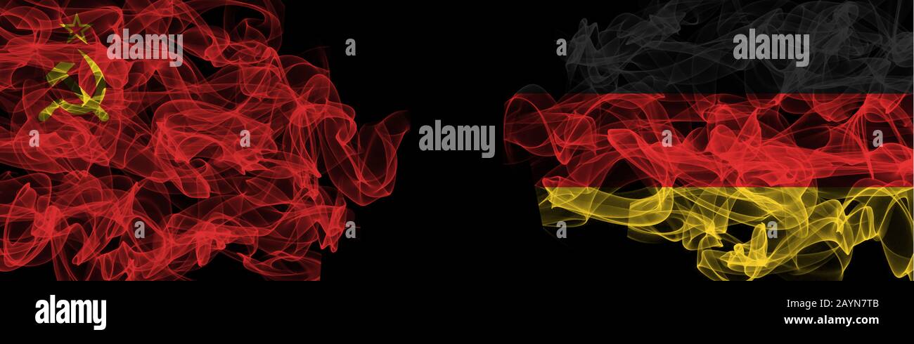 Flags of USSR and Germany on Black background, USSR vs Germany Smoke ...