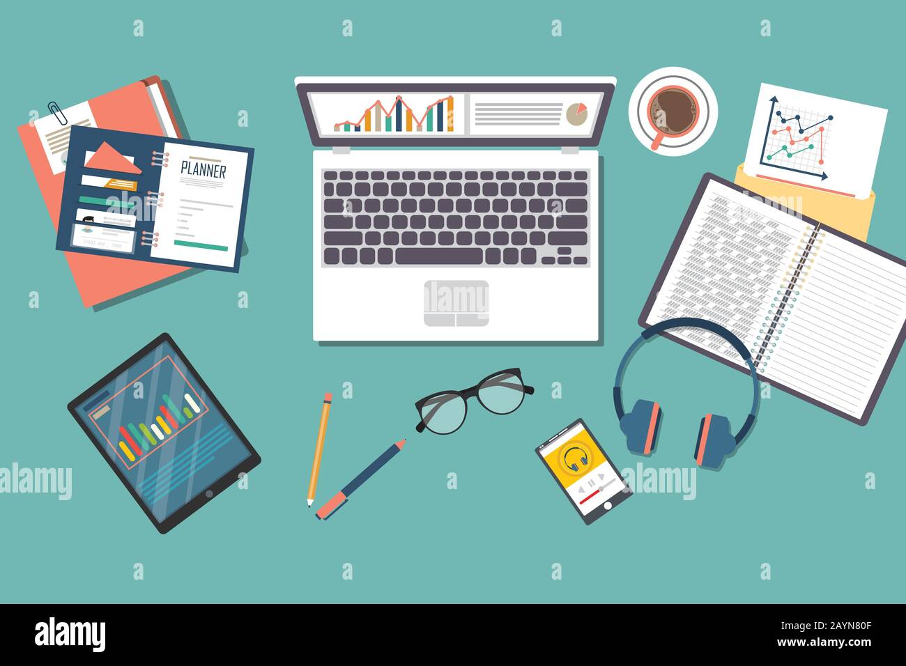 Flat design of auditing, analysis, data, accounting, planning ...