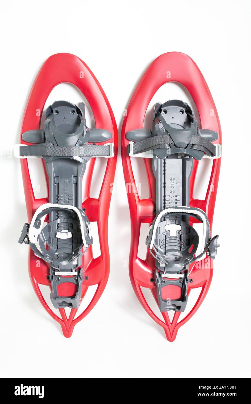 Modern red snowshoes studio shot. Winter hiking equipment Stock Photo ...