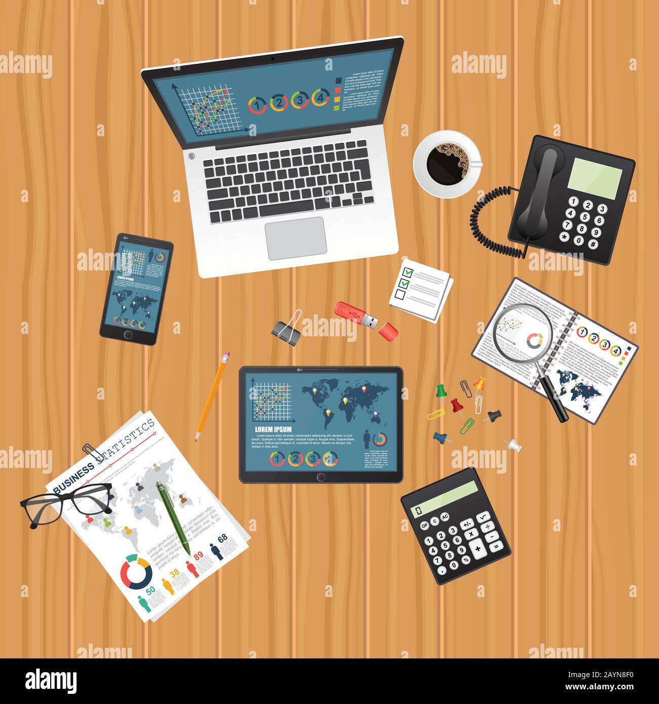 Flat design of auditing, analysis, data, accounting, planning ...