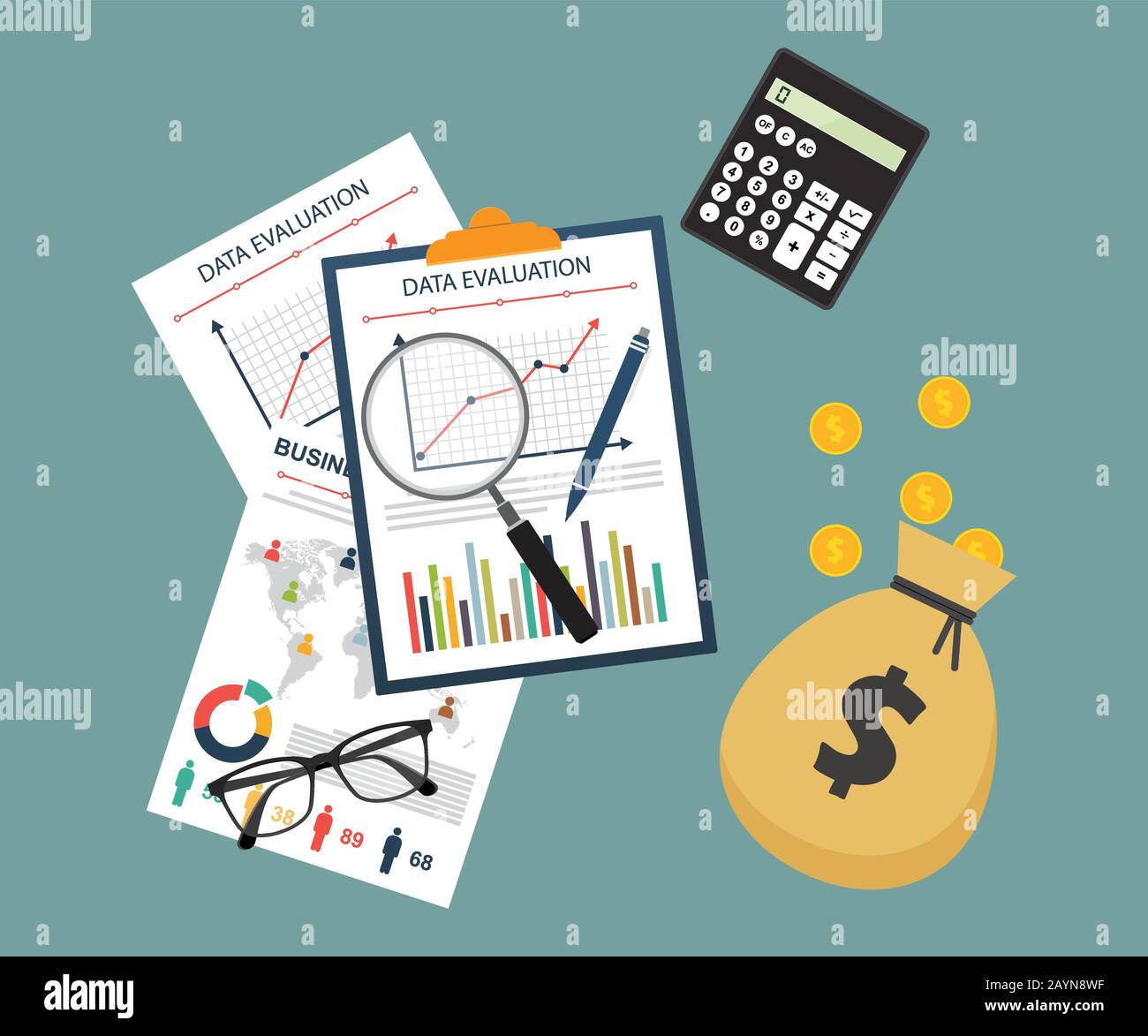 Flat design of auditing, analysis, data, accounting, planning ...