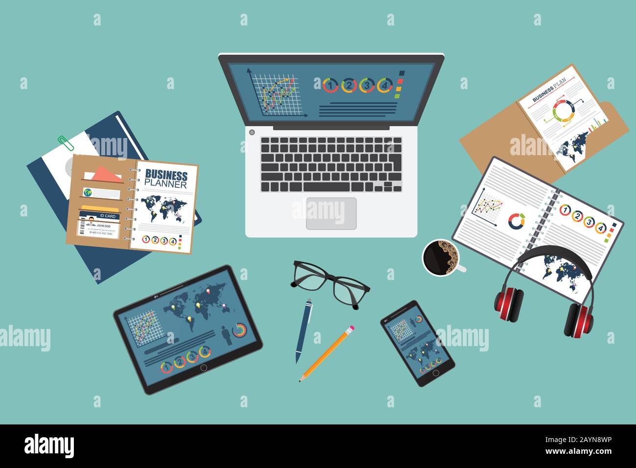 Flat design of auditing, analysis, data, accounting, planning ...