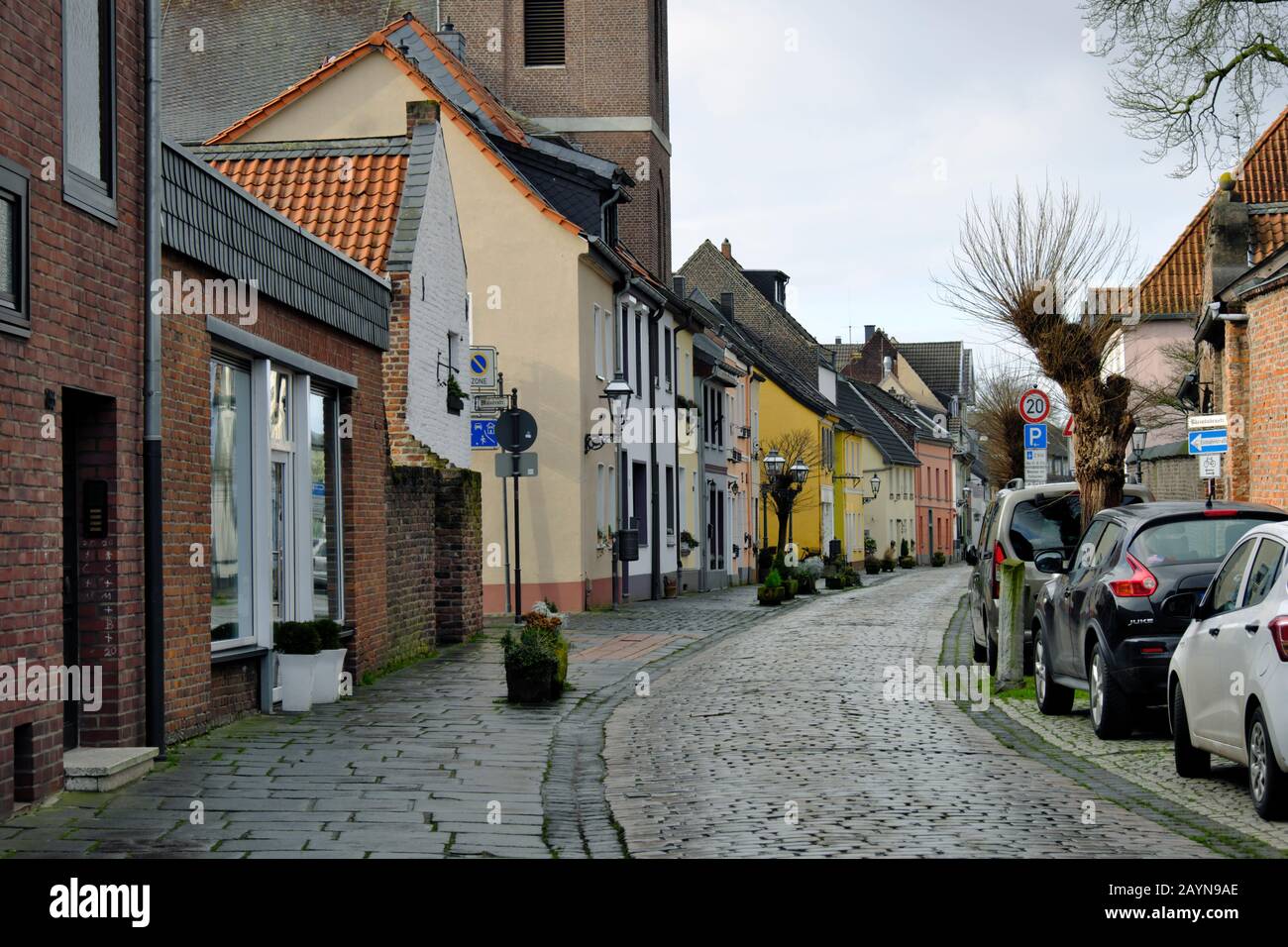Street scene in historic old town of Krefeld-Linn, NRW Germany Stock ...