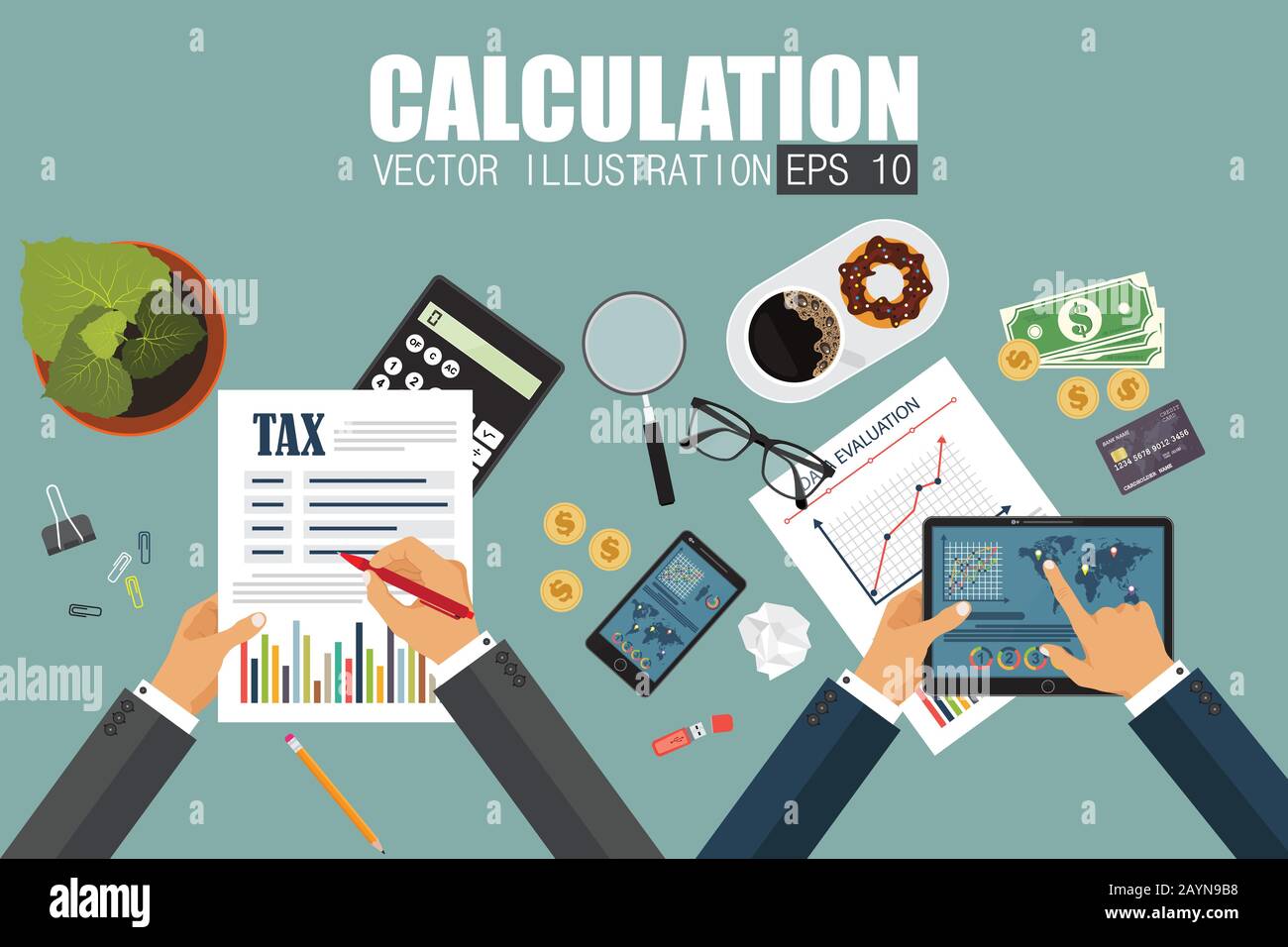 Flat design of auditing, analysis, data, accounting, planning ...