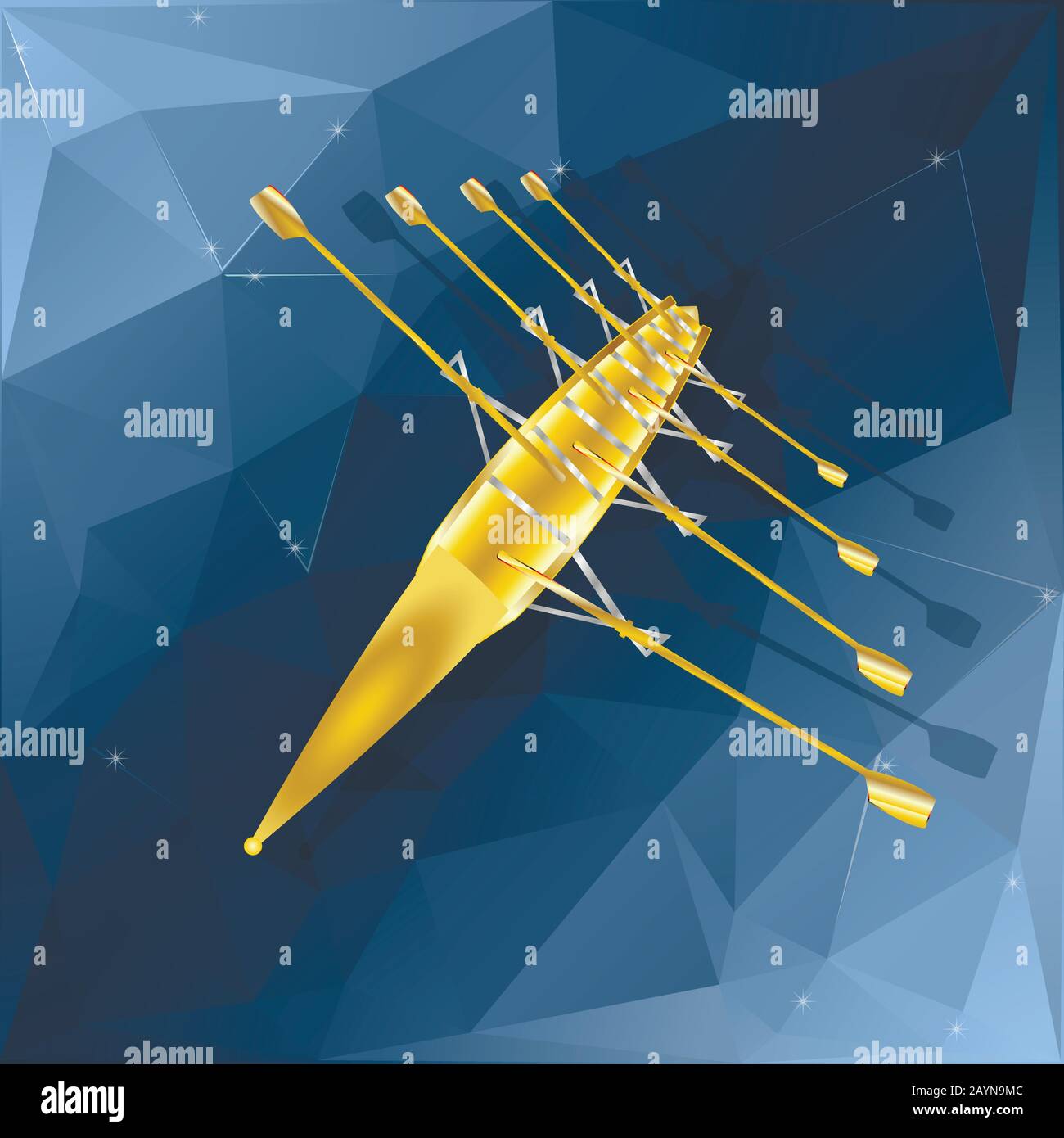 Vector illustration of a gold icon for rowing on blue background Stock ...