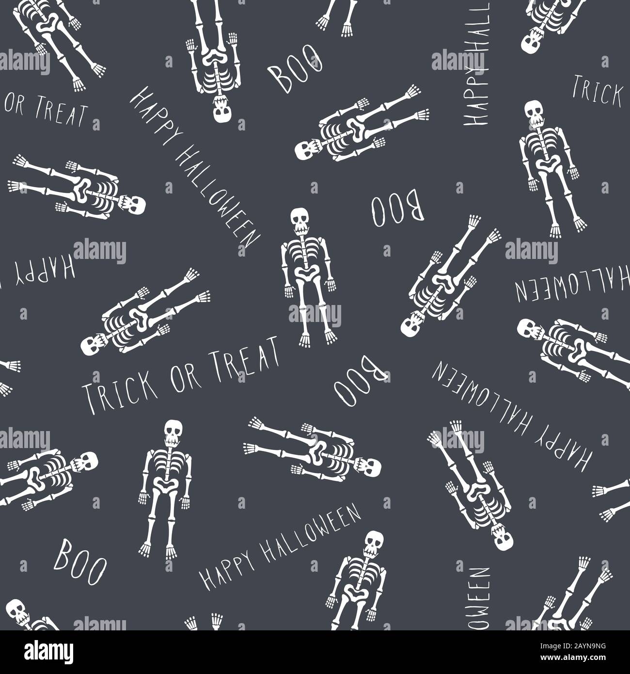 Seamless pattern. Human skeletons. Isolated on grey background. Happy ...