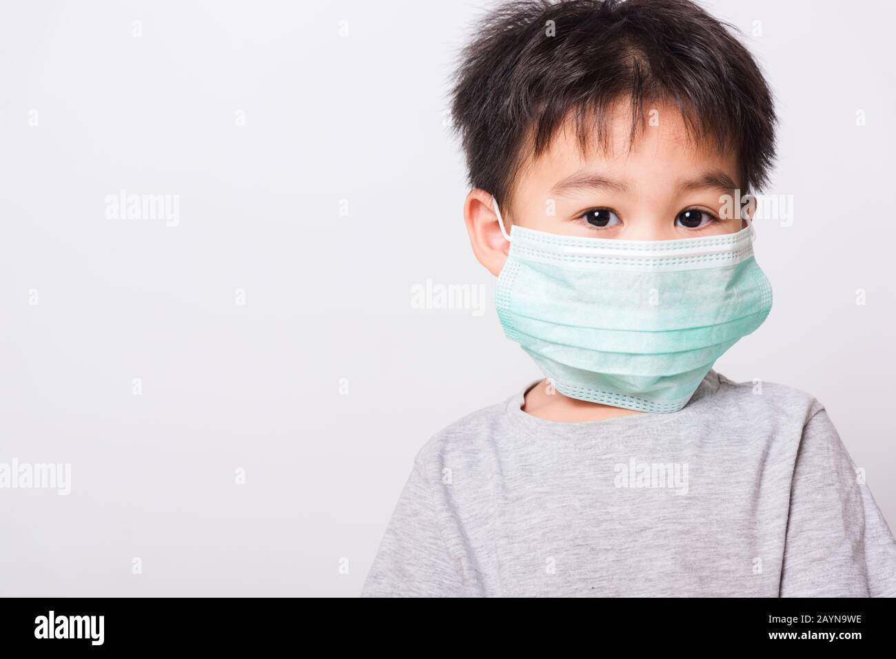 Closeup Asian face, Little children boy sick he using medicine ...
