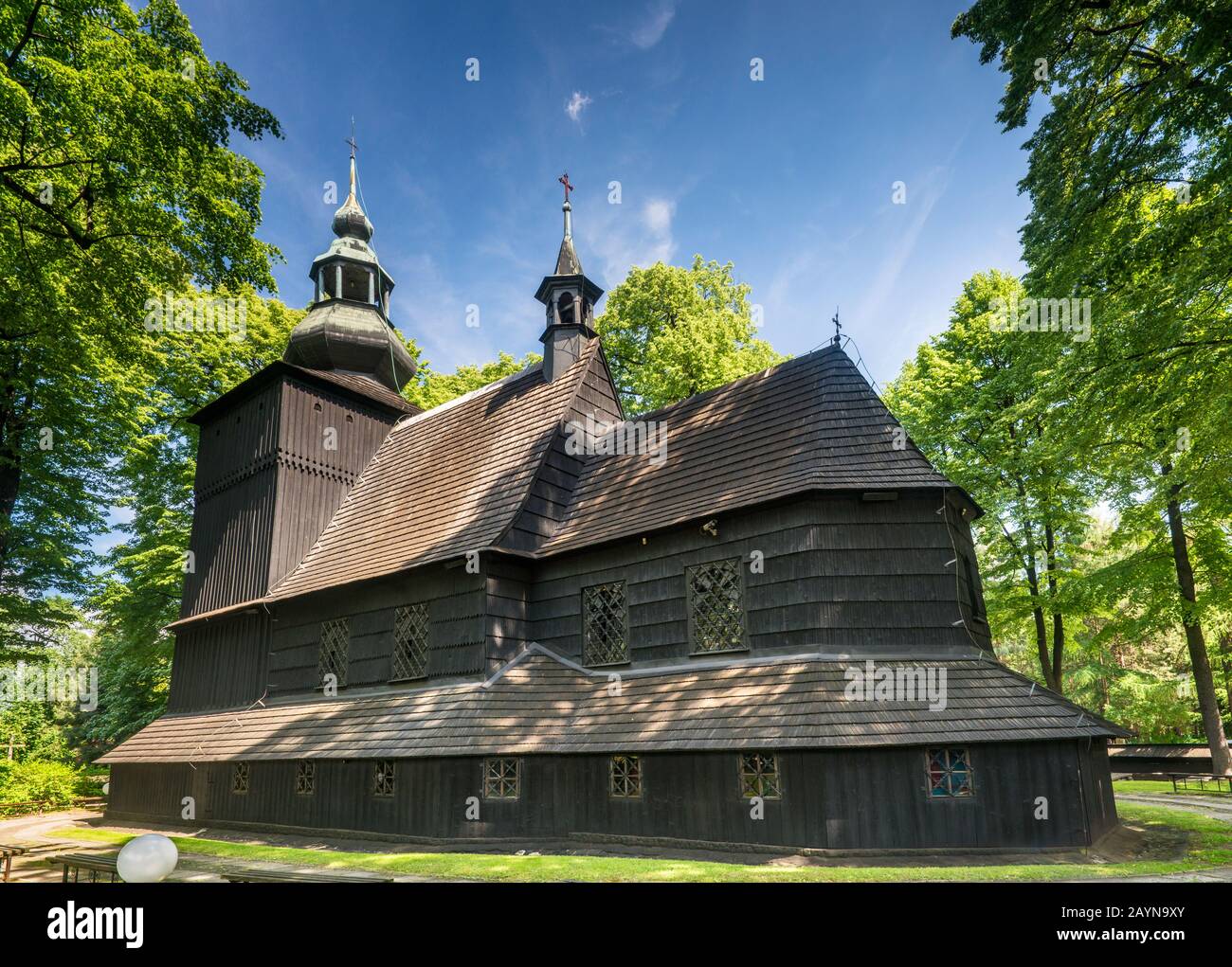 St Barbara Church, 1690, log building covered with vertical siding ...