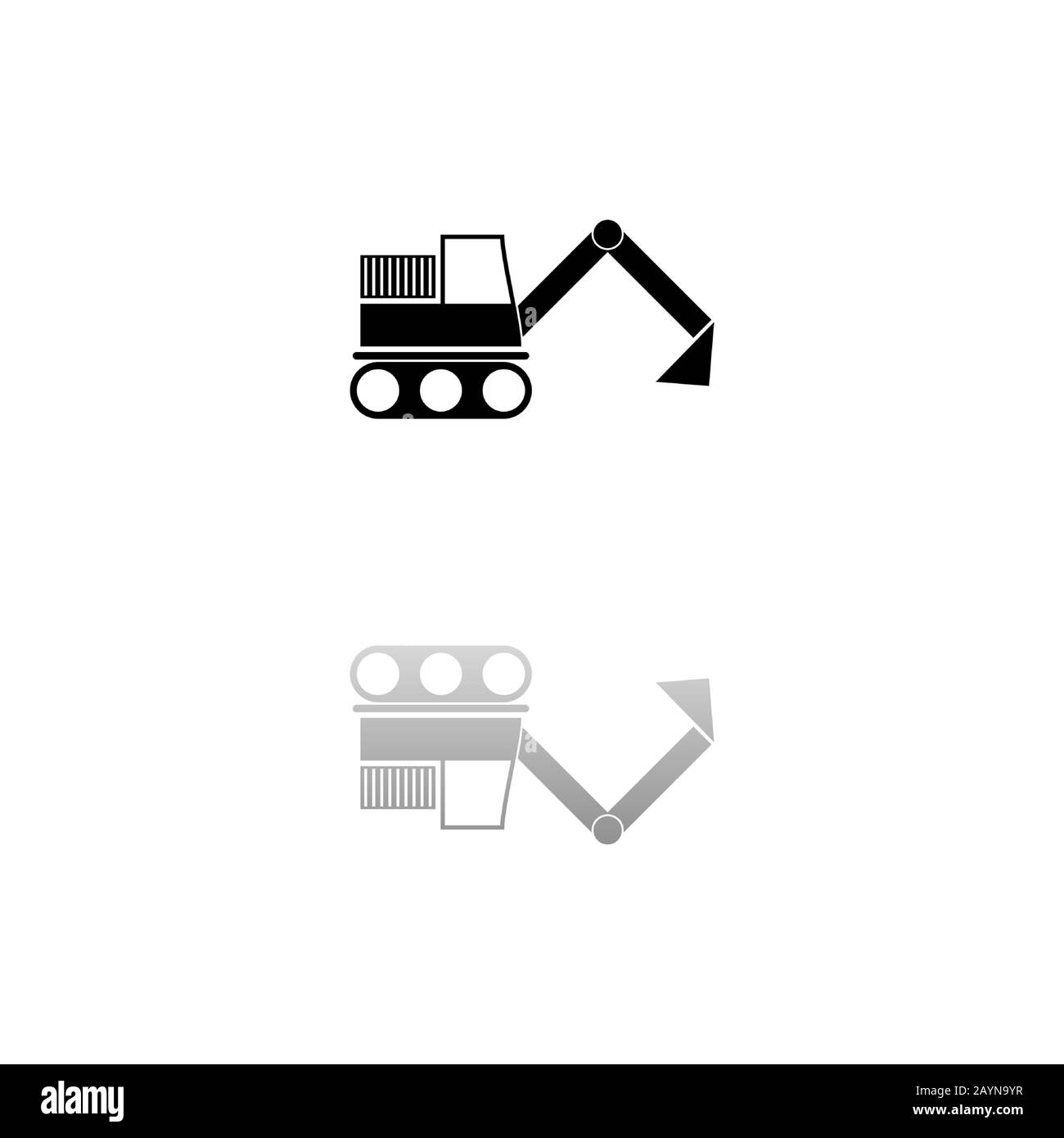 Excavator. Black symbol on white background. Simple illustration. Flat ...