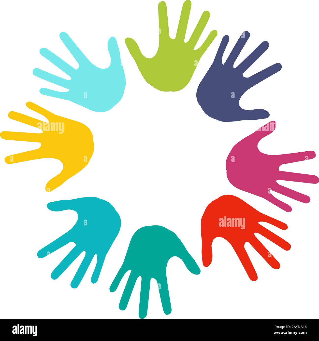 Coloured hands in the shape of a circle Stock Photo - Alamy