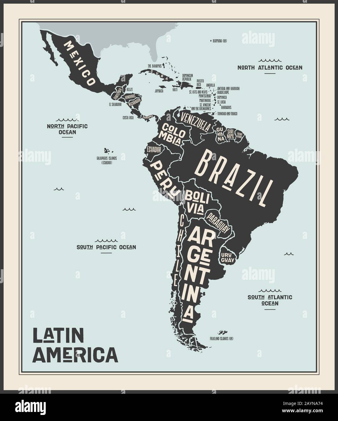 Map Latin America. Poster map of Latin America Stock Vector Image & Art ...