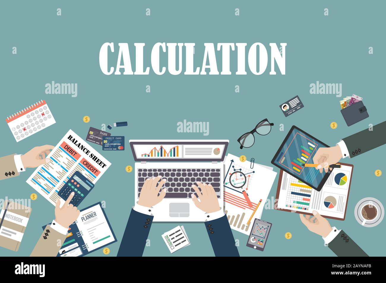 Flat design of auditing, analysis, data, accounting, planning ...