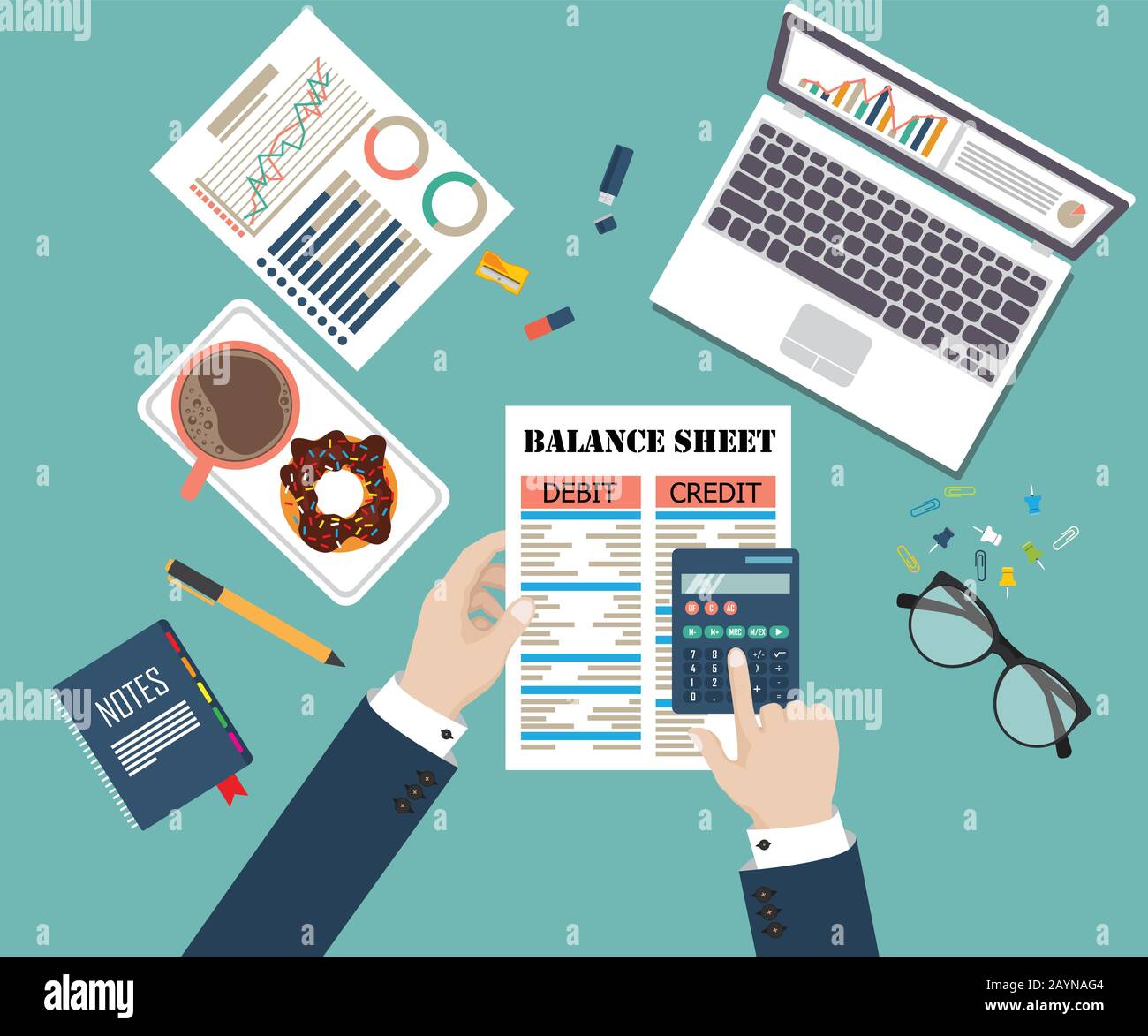 Flat design of auditing, analysis, data, accounting, planning ...