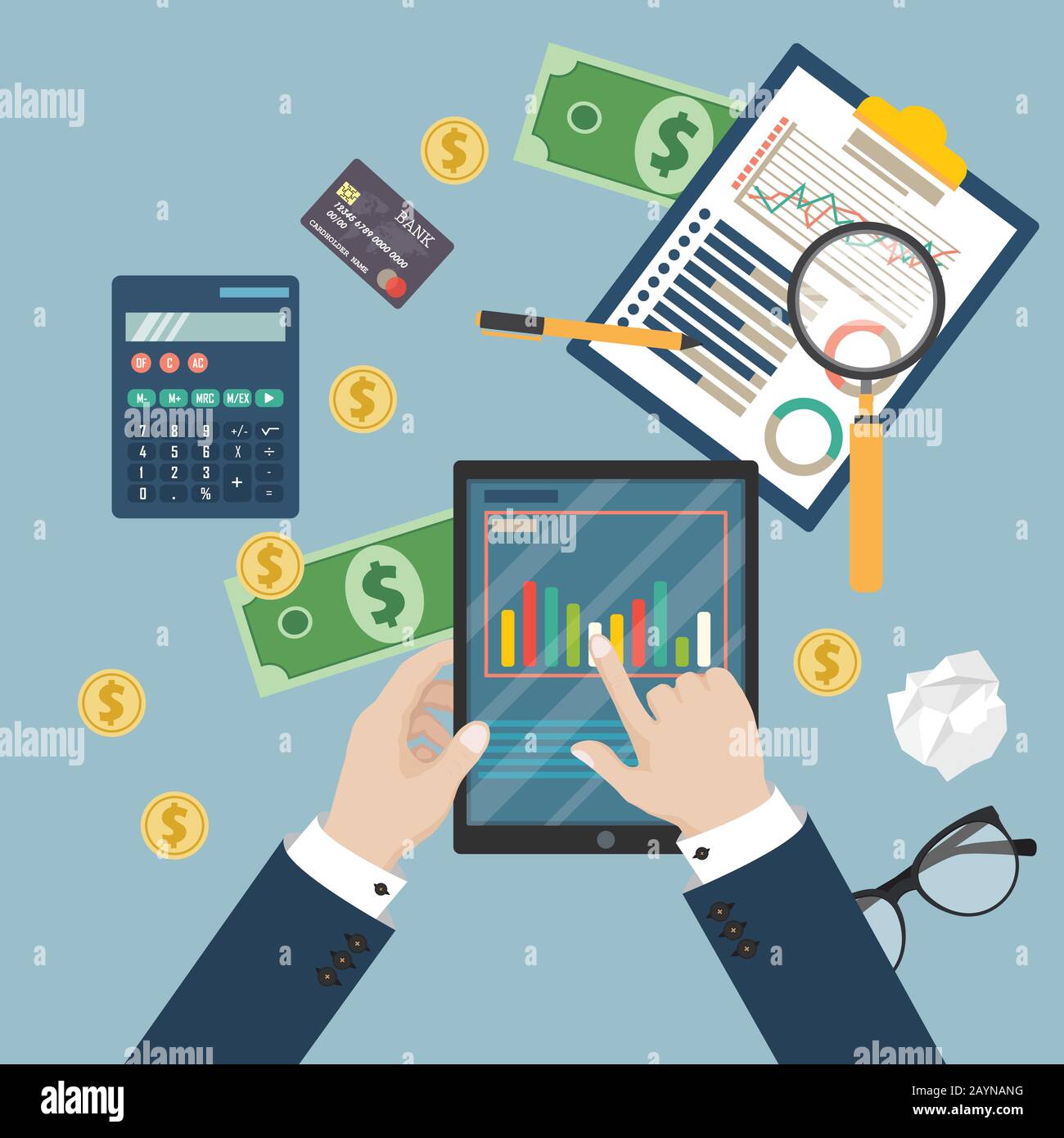 Flat design of auditing, analysis, data, accounting, planning ...
