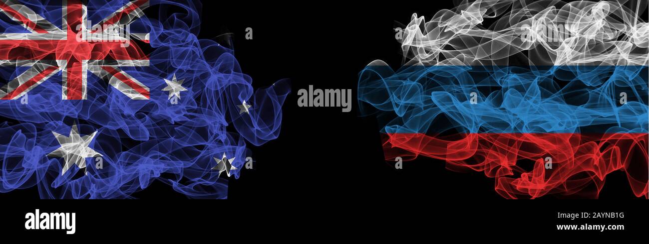 Flags of Australia and Russia on Black background, Australia vs Russia ...