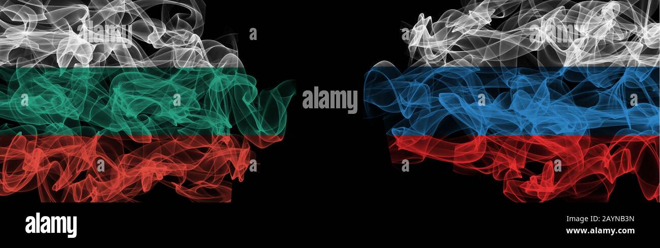 Flags of Bulgaria and Russia on Black background, Bulgaria vs Russia ...