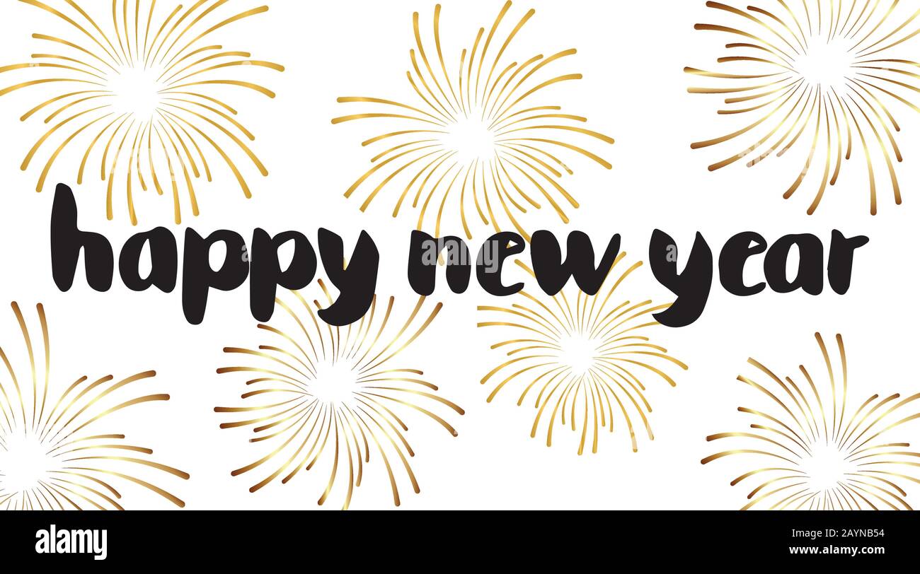 Hand drawn brush pen lettering. Happy new year in lower case letters ...