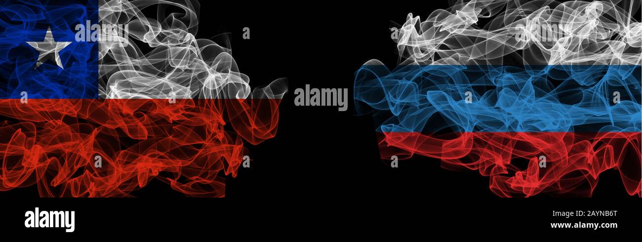 Flags of Chile and Russia on Black background, Chile vs Russia Smoke ...