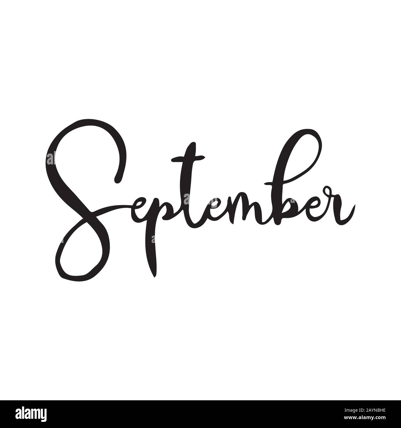 Hand drawn calligraphy lettering month September. Handwritten phrase ...
