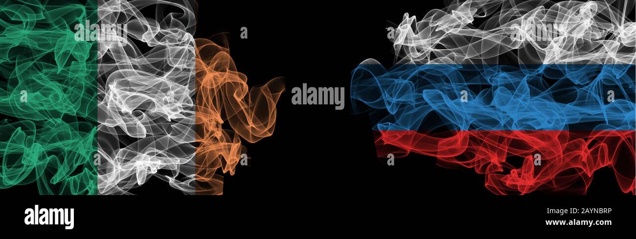 Flags of Ireland and Russia on Black background, Ireland vs Russia ...