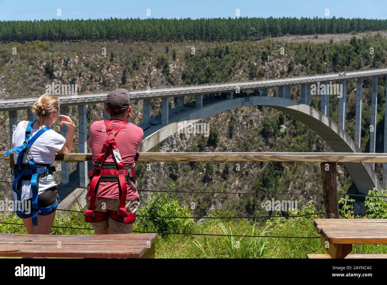 Bloukrans Bridge, Eastern Cape, South Africa. Dec 2019. Young couple ...