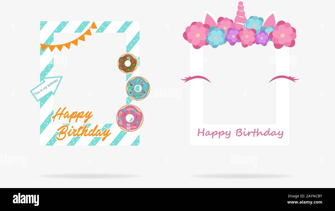 Set of birthday decorative photo frame isolated on white background ...