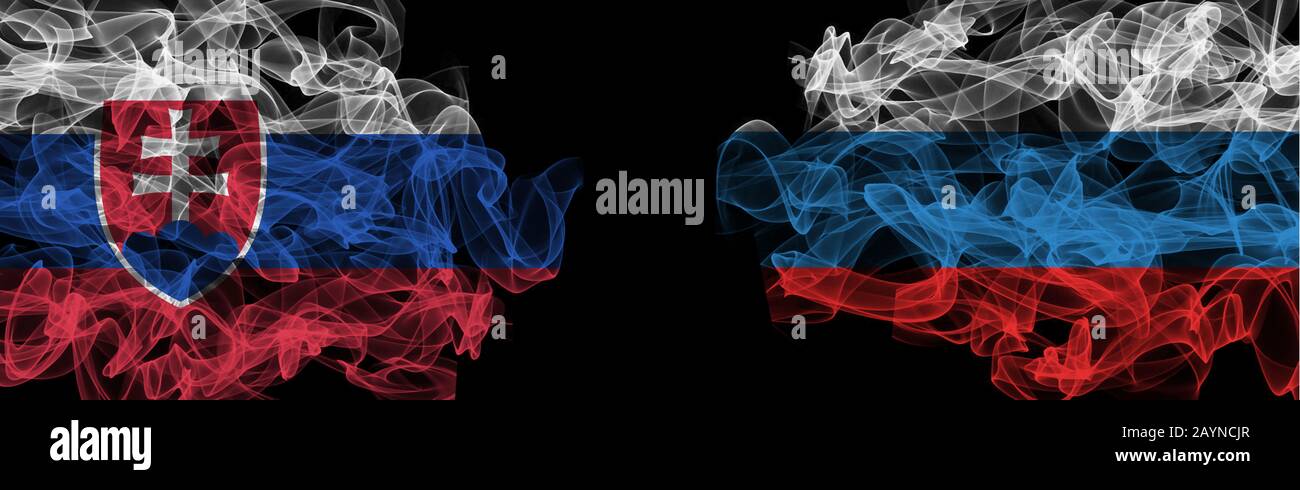 Flags of Slovakia and Russia on Black background, Slovakia vs Russia ...