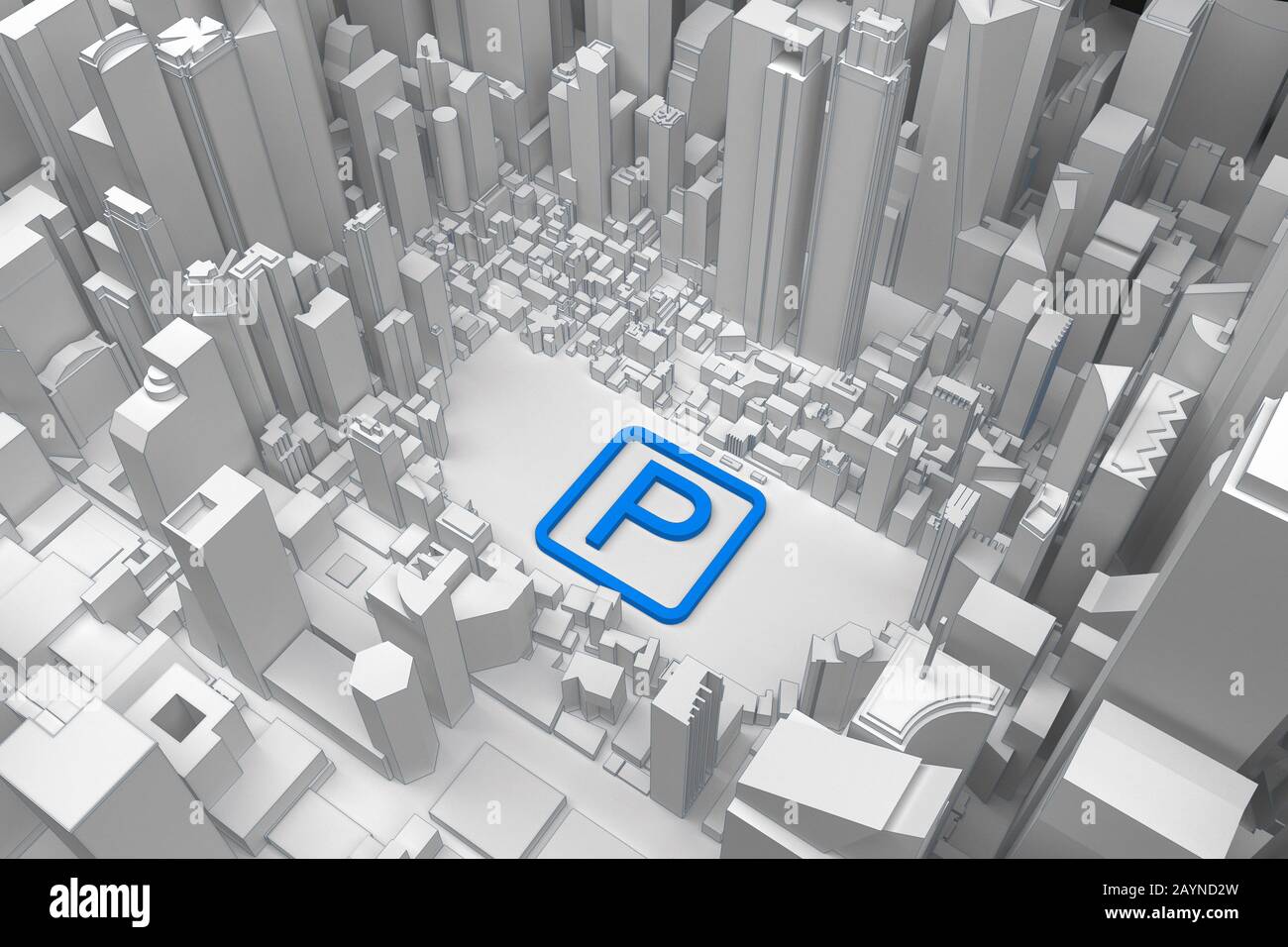 parking sign in a dense abstract city. 3d rendering Stock Photo - Alamy