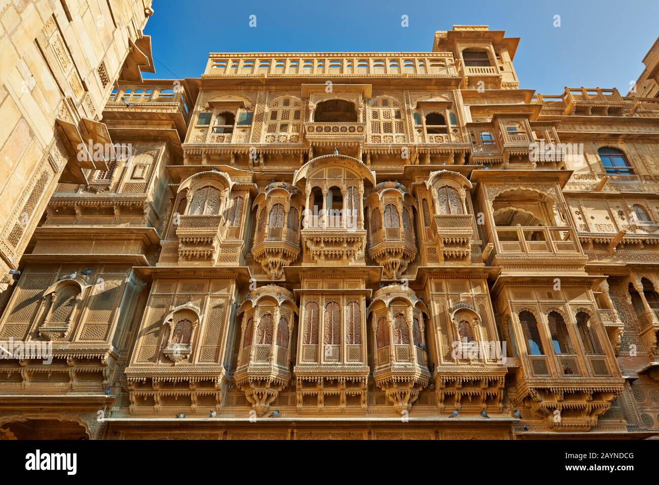 facade of beautiful ornated Patwon Ki Haveli, Jaisalmer, Rajasthan ...