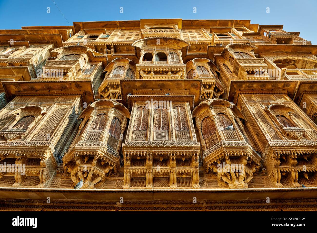 facade of beautiful ornated Patwon Ki Haveli, Jaisalmer, Rajasthan ...
