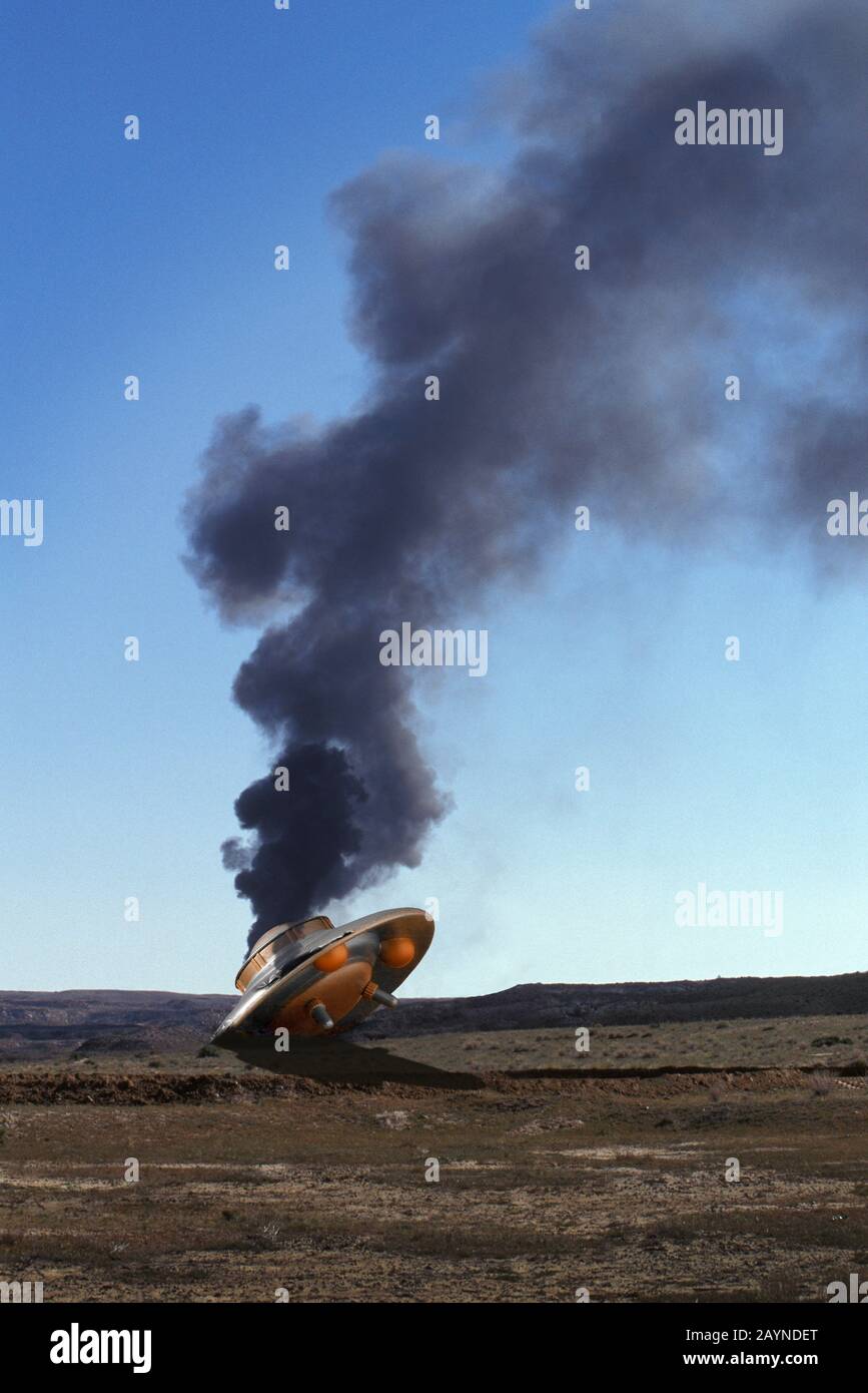 Crashed UFO on fire Stock Photo - Alamy