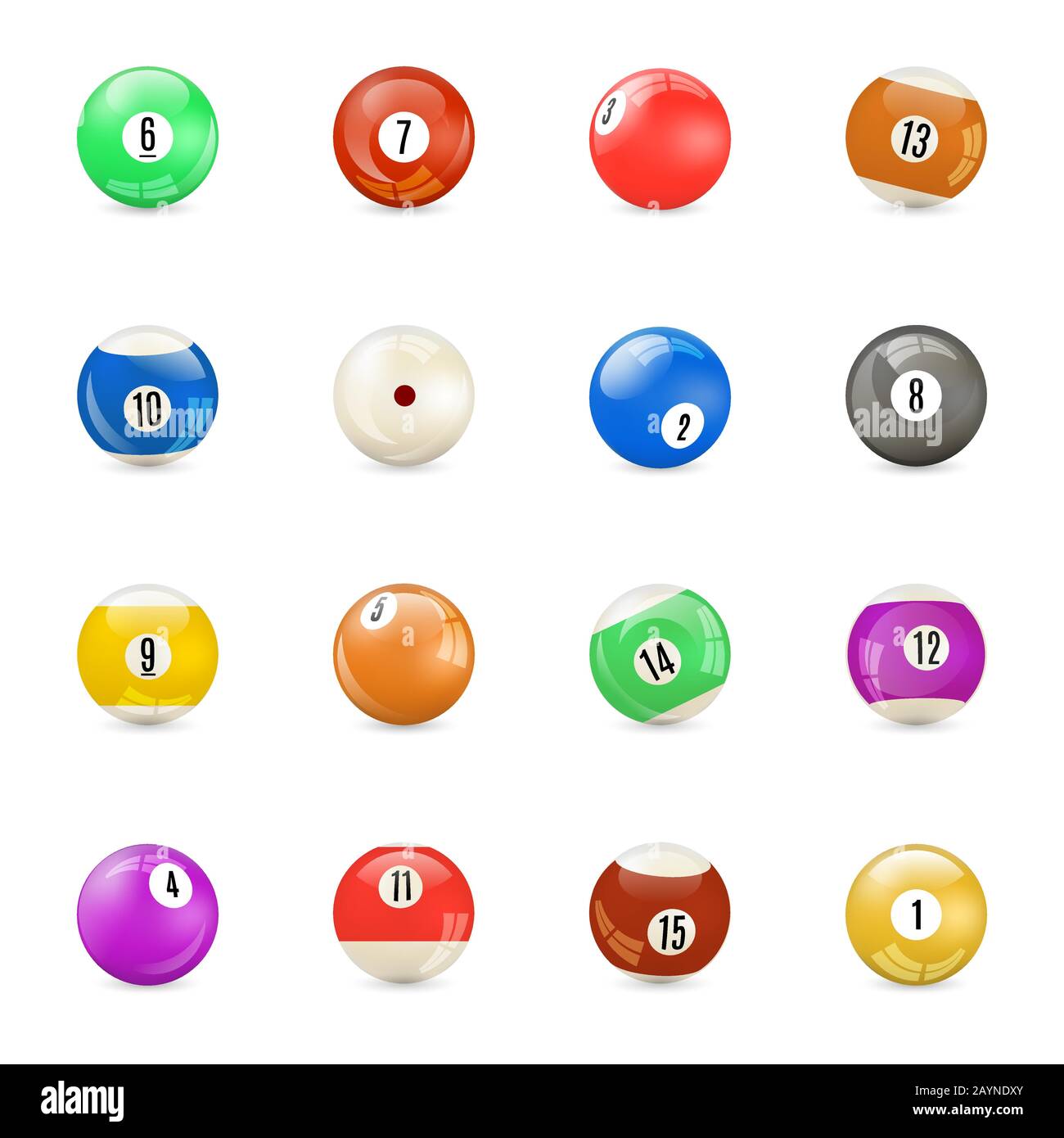 Set of 3D glossy balls for pool games, isolated on white background ...