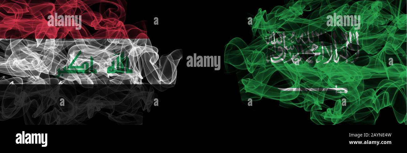 Flags of Iraq and Saudi Arabia on Black background, Iraq vs Saudi ...