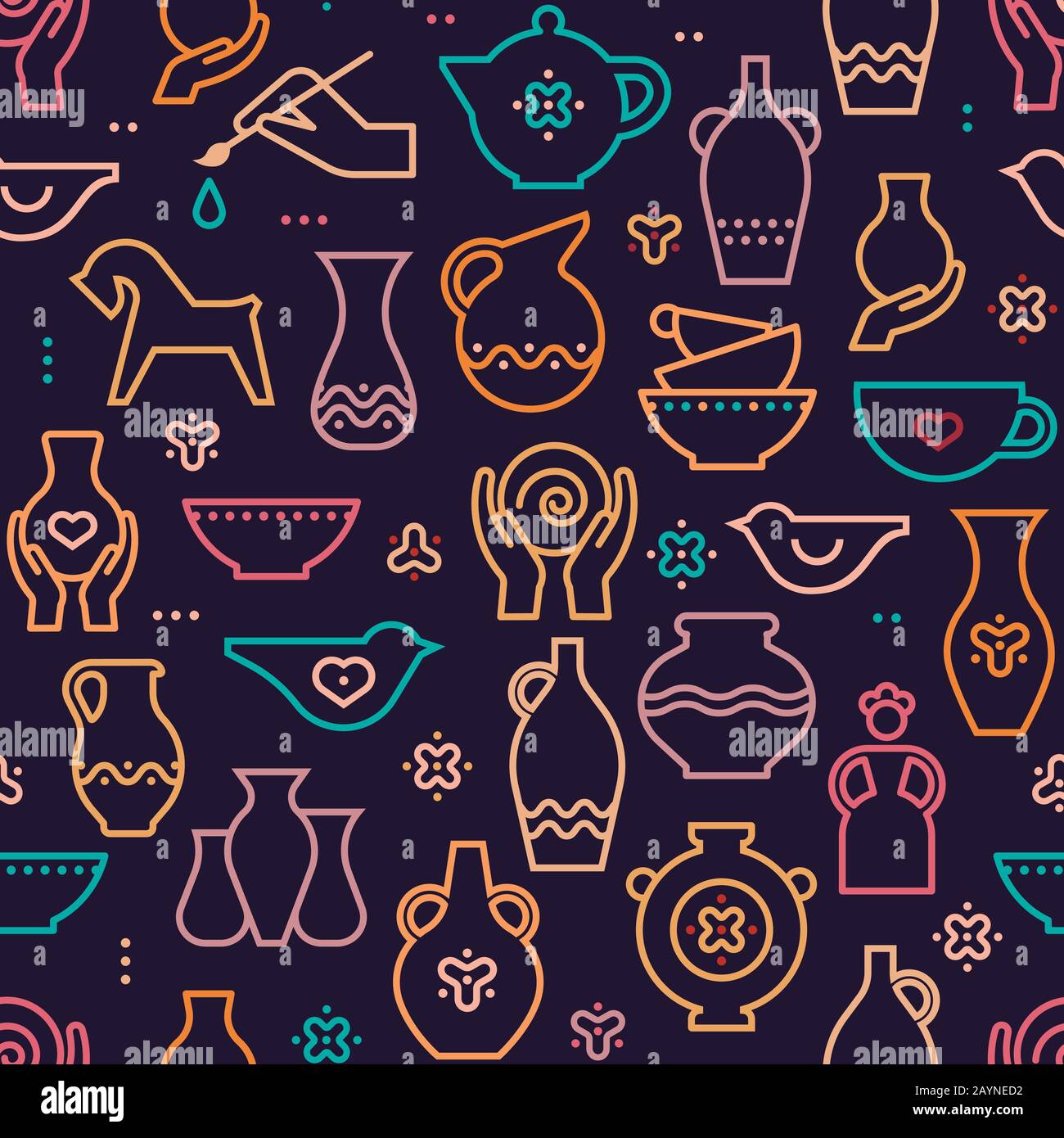 Vector pottery seamless pattern - ceramics pottery bowl Stock Vector ...