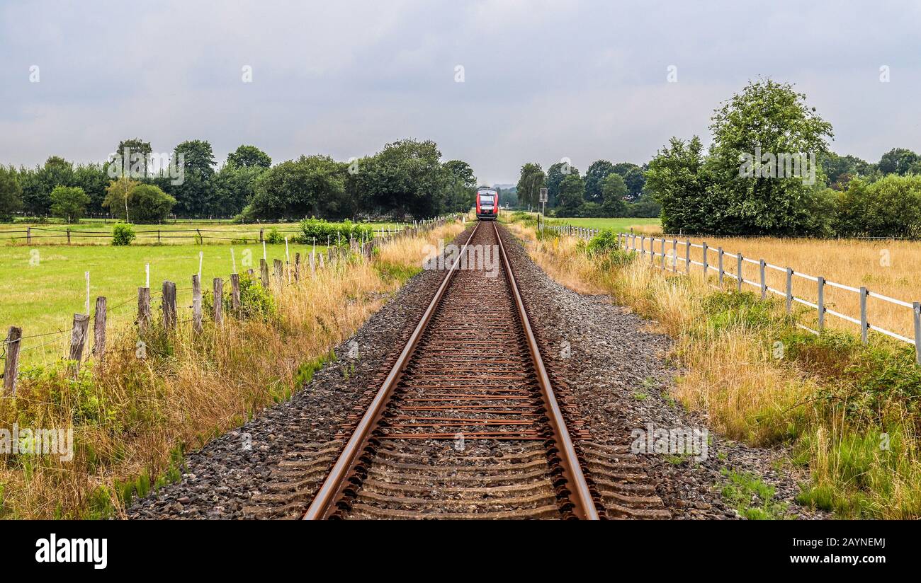 Old and abandoned railroad tracks in a northern european landscape ...