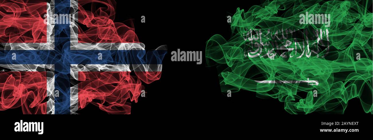Flags of Norway and Saudi Arabia on Black background, Norway vs Saudi ...