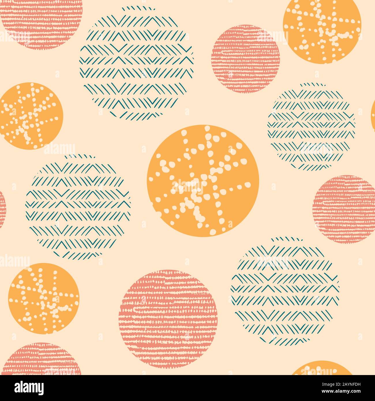 Abstract circle seamless repeat pattern with hand drawn textures ...
