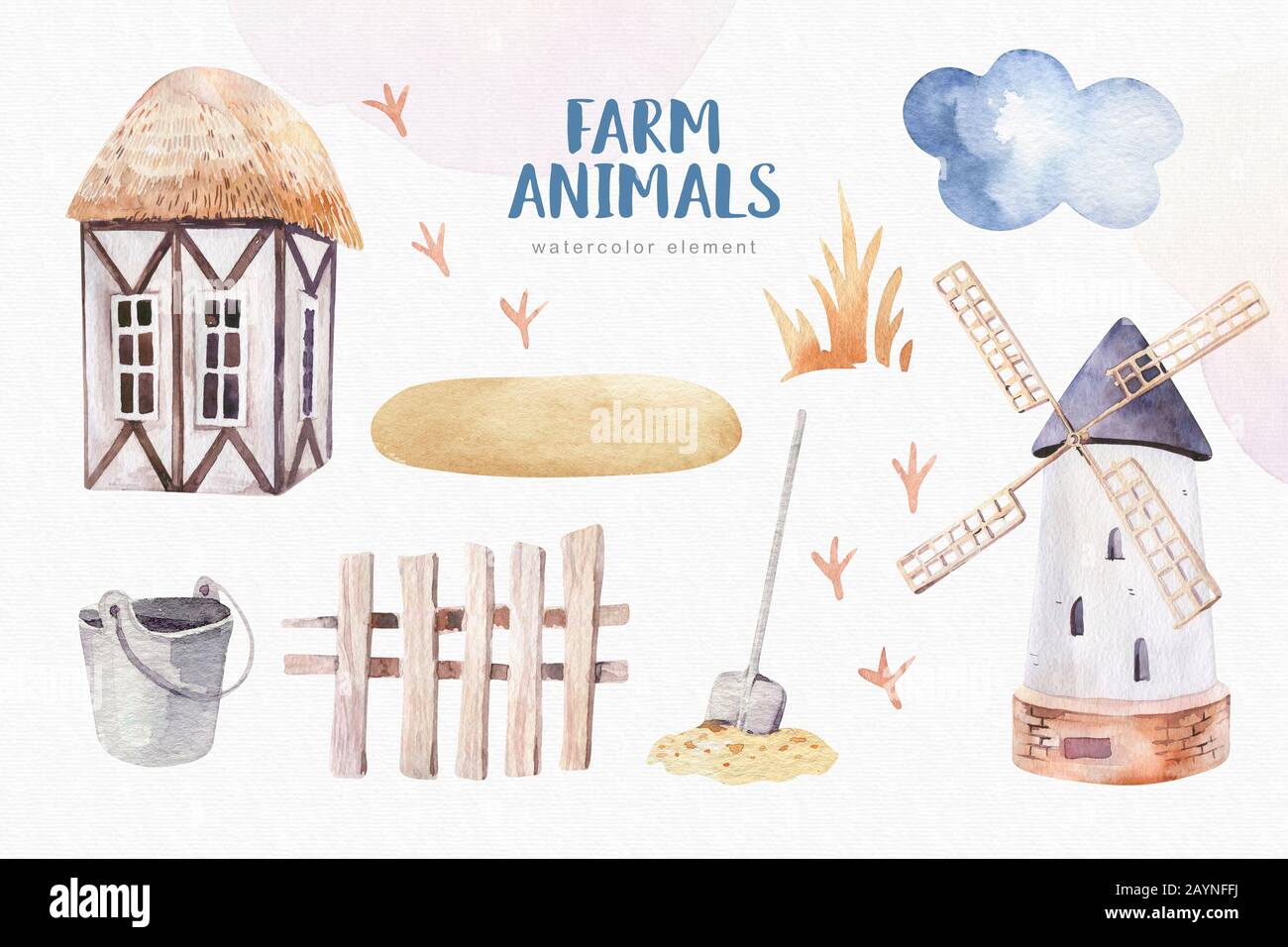 farms animal set. Cute domestic pets watercolor illustration. horse and ...