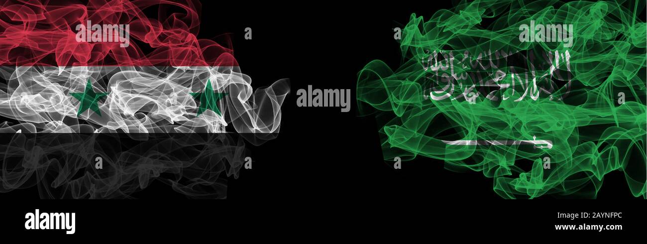 Flags of Syria and Saudi Arabia on Black background, Syria vs Saudi ...